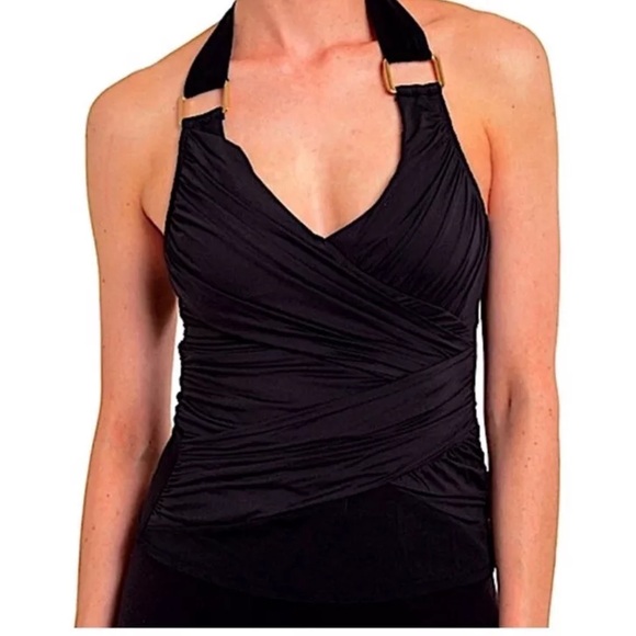 SPANX | Swim | Spanx Tankini Swim Bikini Top Size 8 Black Ruched ...